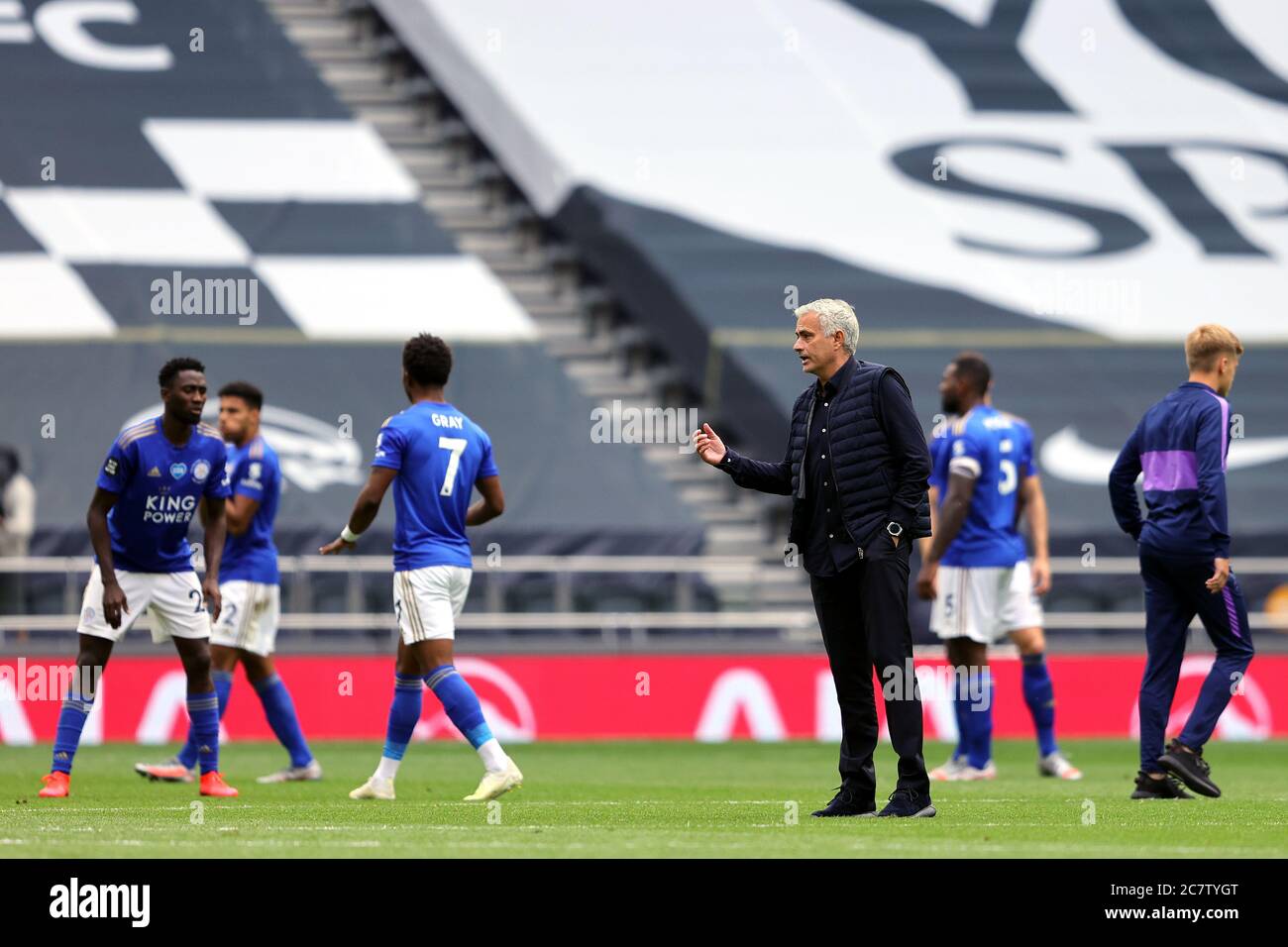 Tottenham Hotspur manager Jose Mourinho gestures to his team during the ...