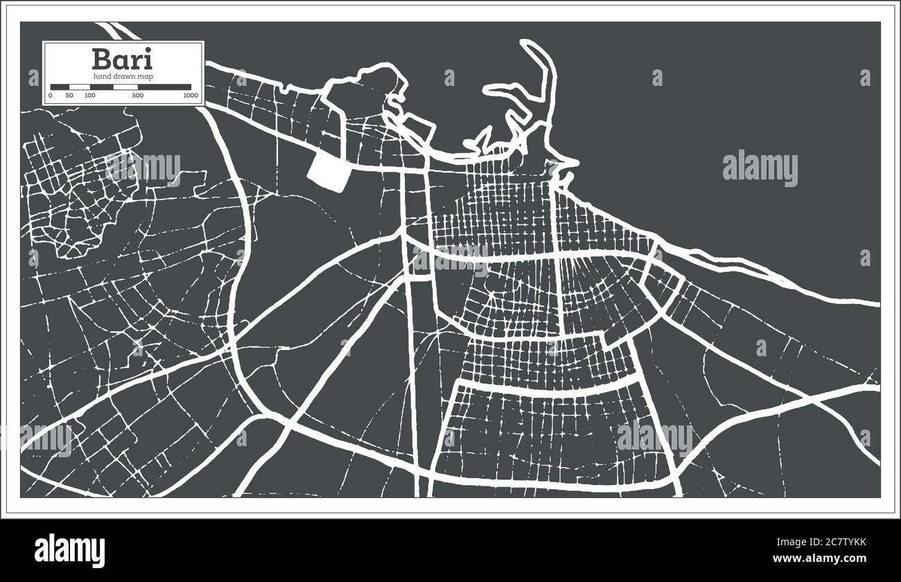 Bari Italy City Map in Black and White Color in Retro Style. Outline ...