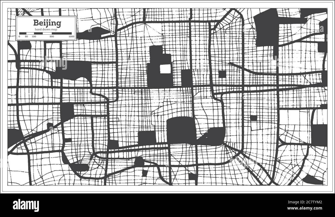 Beijing China City Map in Black and White Color in Retro Style. Outline ...