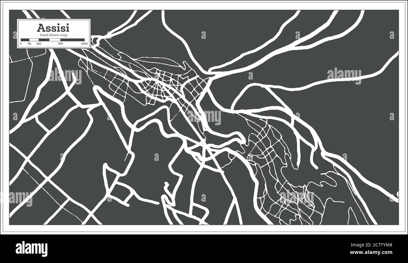 Assisi Italy City Map in Black and White Color in Retro Style. Outline ...