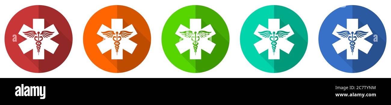 Emergency icon set, red, blue, green and orange flat design web buttons ...