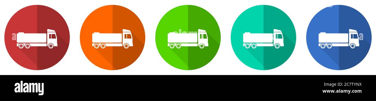 Truck icon set, red, blue, green and orange flat design web buttons ...
