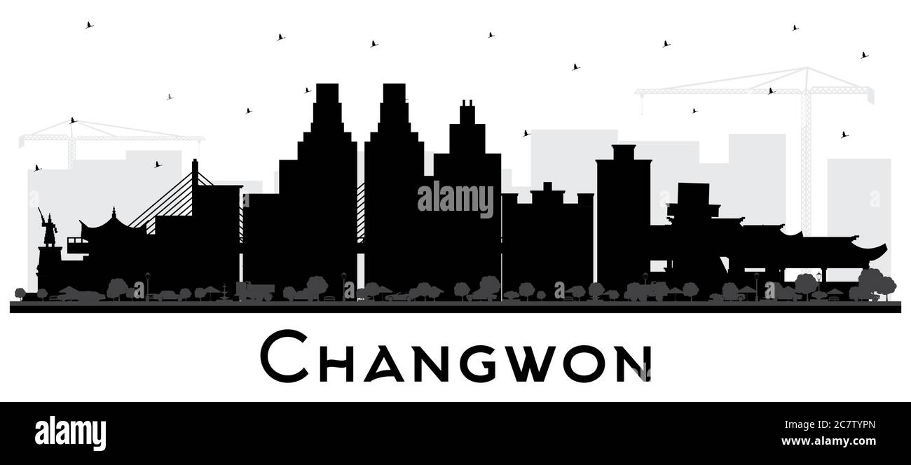 Changwon South Korea City Skyline Silhouette with Black Buildings ...