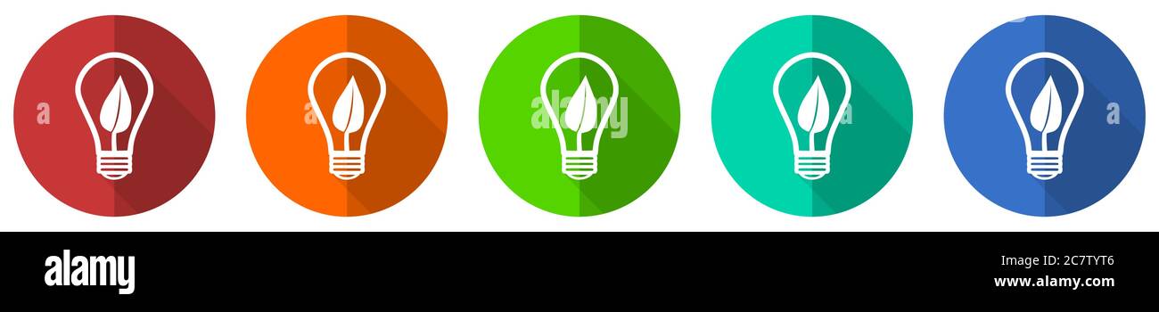 Eco energy icon set, red, blue, green and orange flat design web ...