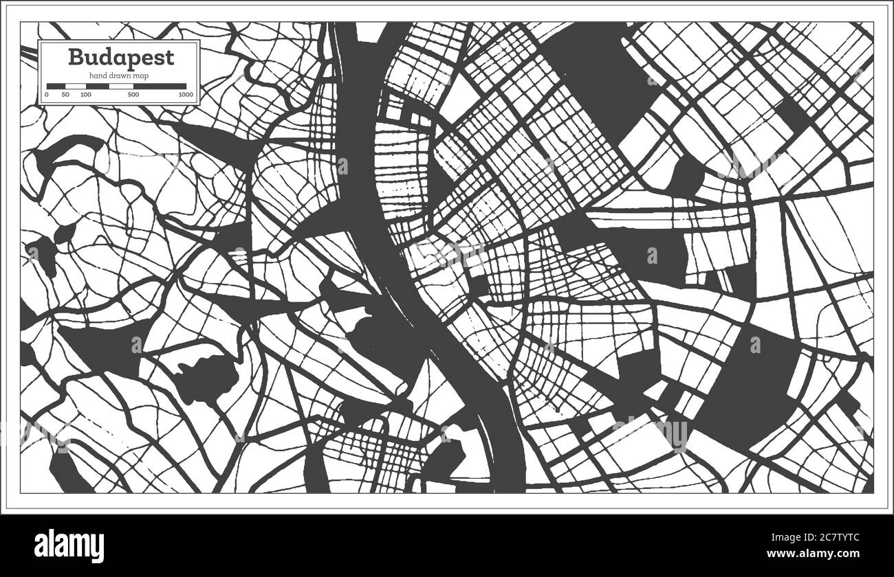Budapest Hungary City Map in Black and White Color in Retro Style ...