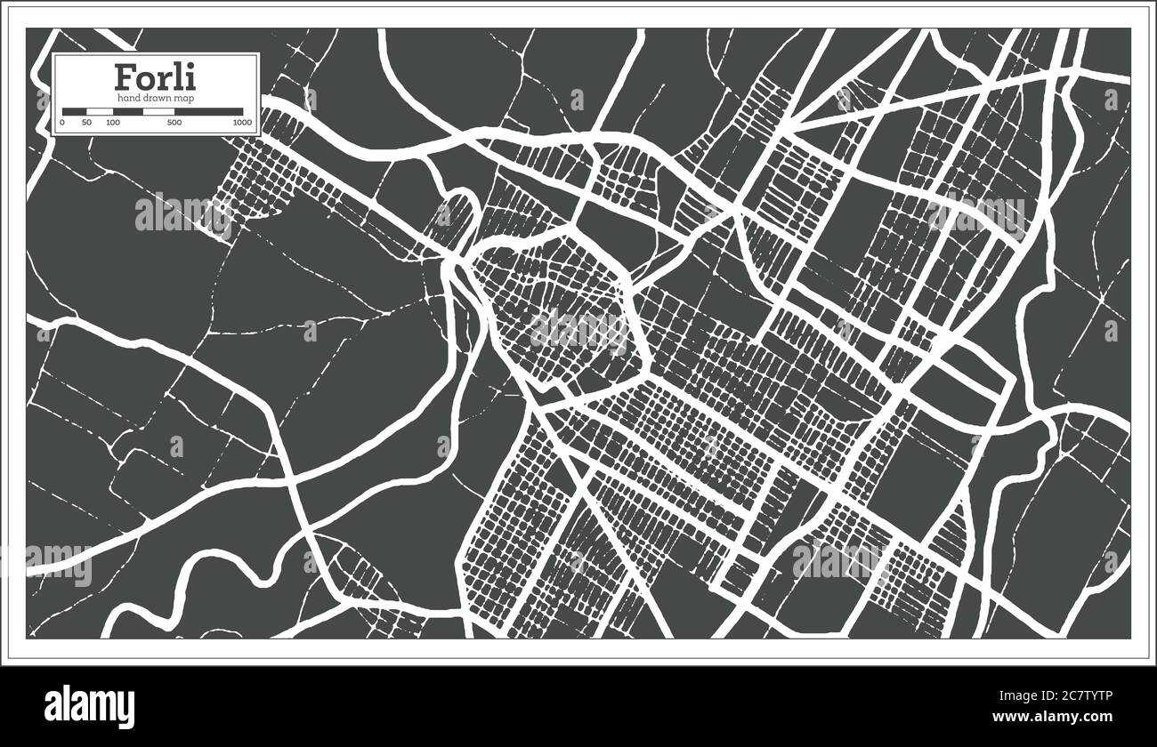 Forli Italy City Map in Black and White Color in Retro Style. Outline ...