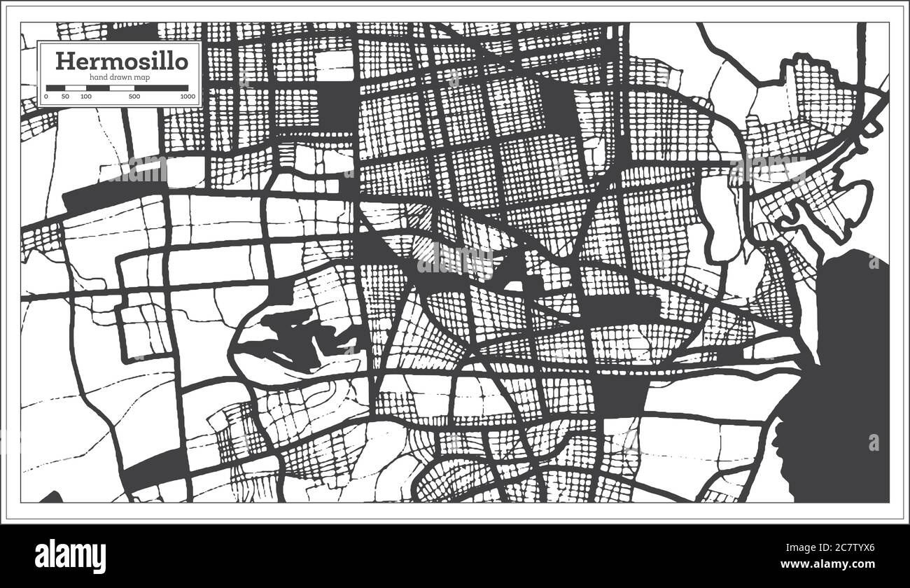 Hermosillo Mexico City Map in Black and White Color in Retro Style ...