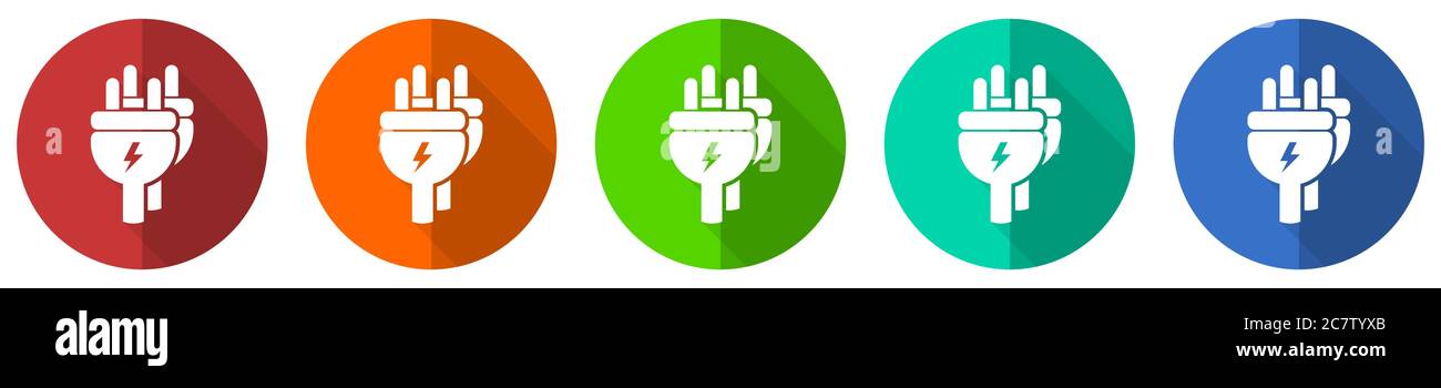 Eletricity icon set, energy, power, plug, red, blue, green and orange ...