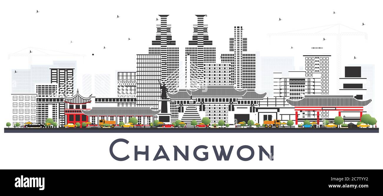 Changwon South Korea City Skyline with Color Buildings Isolated on ...