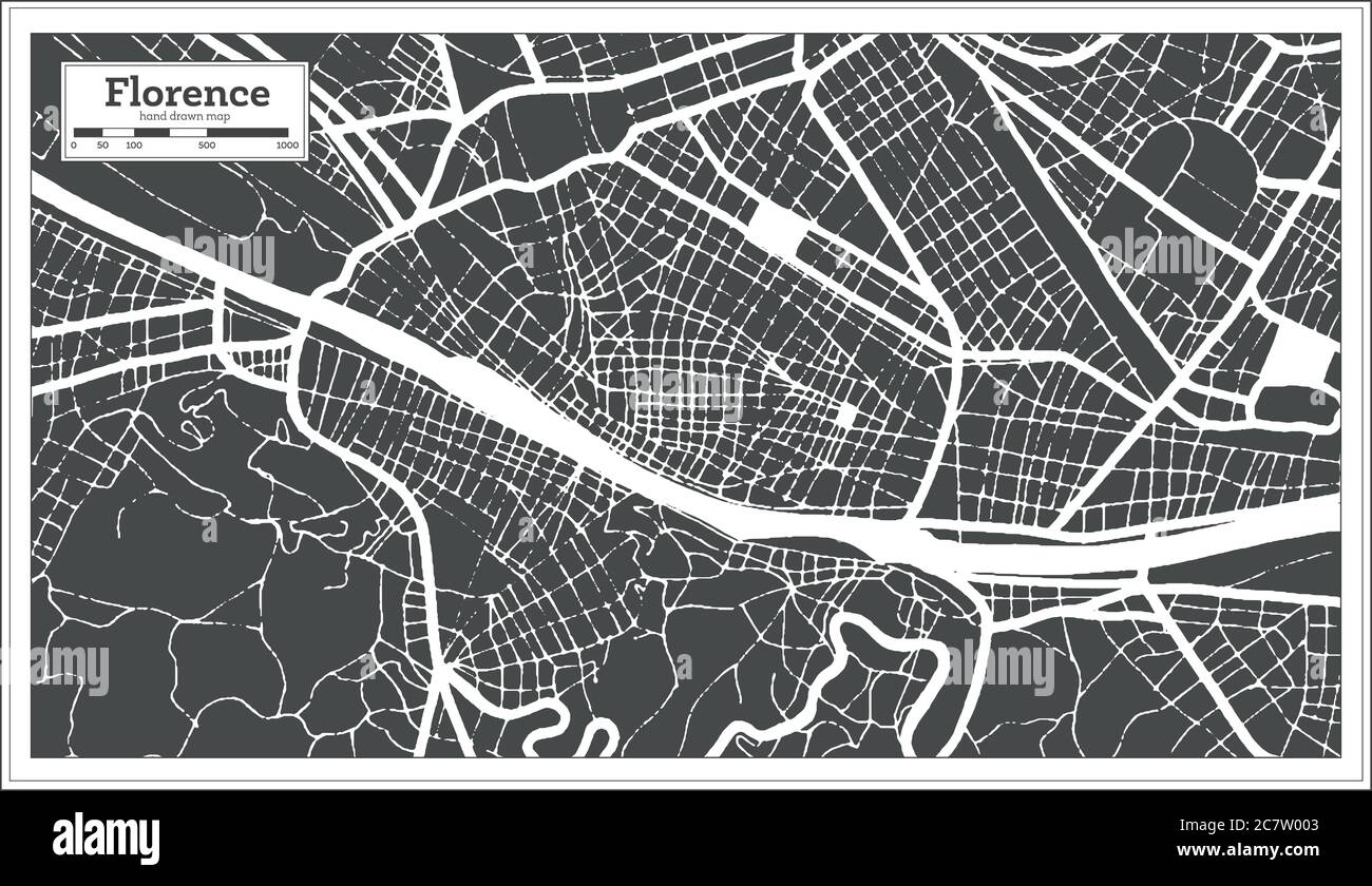 Florence Italy City Map in Black and White Color in Retro Style ...
