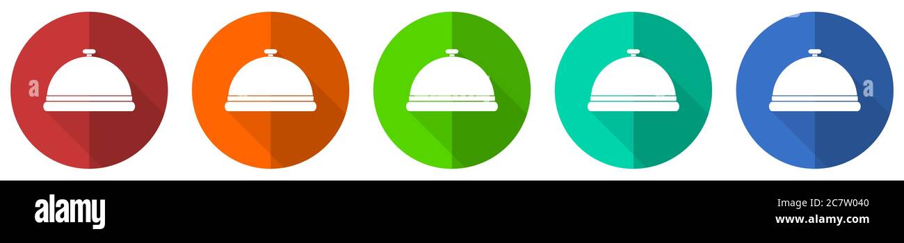 Restaurant icon set, food service, red, blue, green and orange flat ...