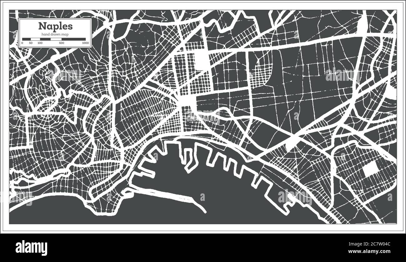 Naples Italy City Map in Black and White Color in Retro Style. Outline Map. Vector Illustration ...