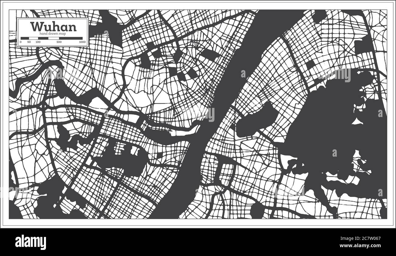 Wuhan China City Map in Black and White Color in Retro Style. Outline ...