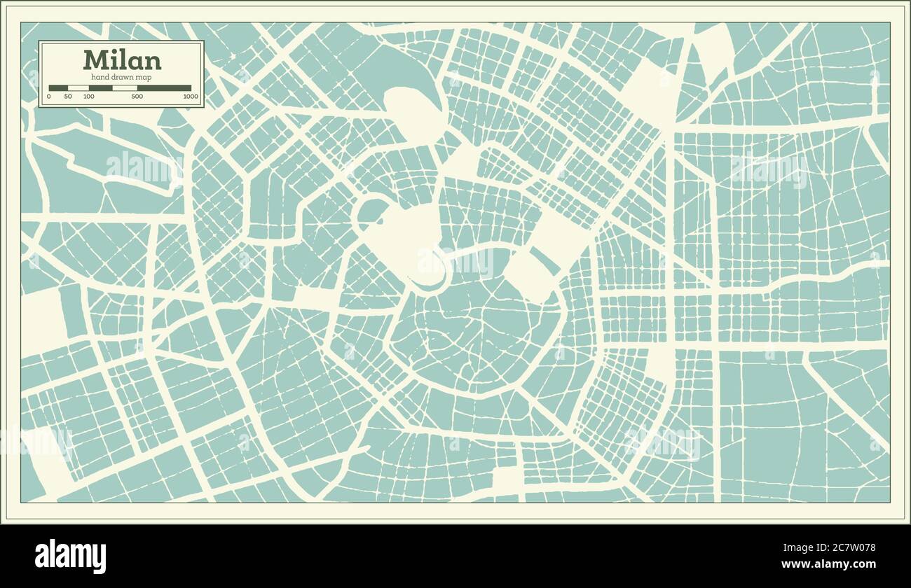 Milan Italy City Map in Retro Style. Outline Map. Vector Illustration ...
