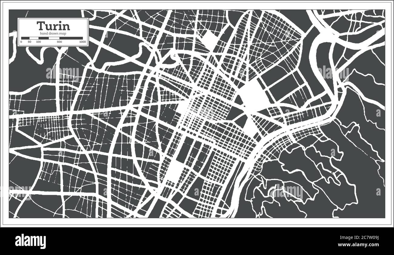 Turin Italy City Map in Black and White Color in Retro Style. Outline ...