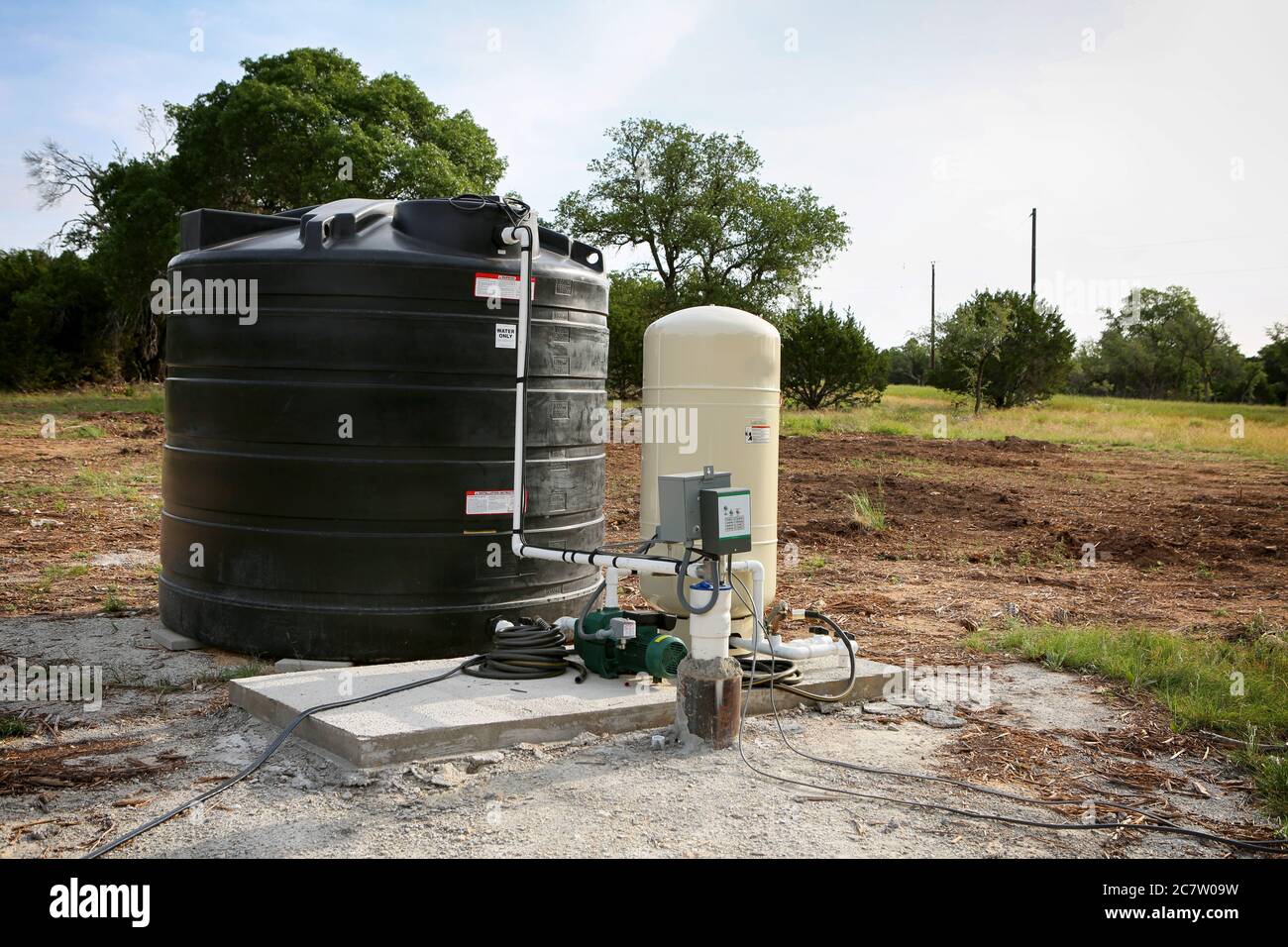 Deep water well set up, country side construction. Drilled draw well ...