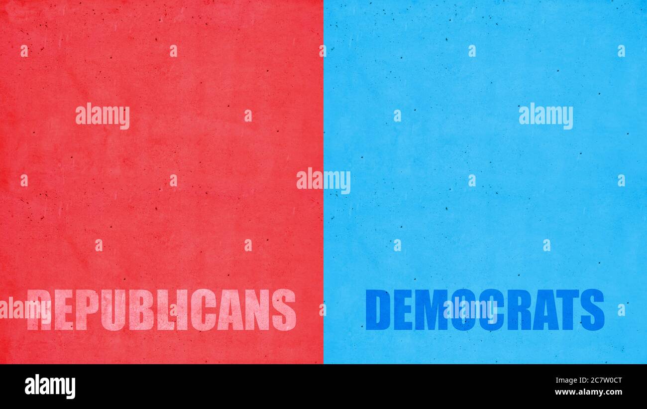 USA elections choice. Republicans, Democrats text on red and blue color ...