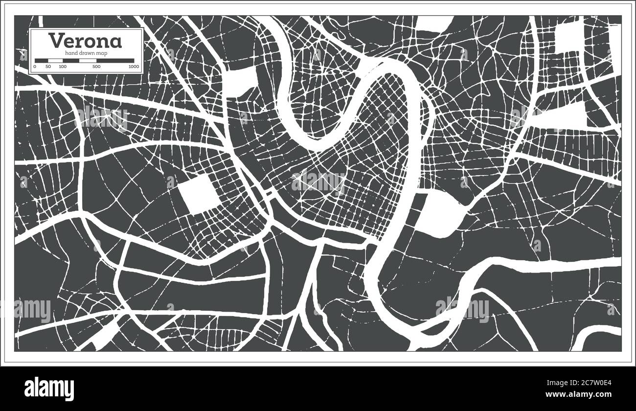 Verona Italy City Map in Black and White Color in Retro Style. Outline ...