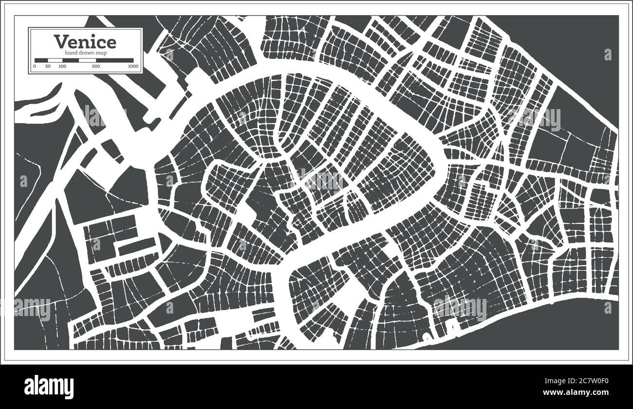 Venice Italy City Map in Black and White Color in Retro Style. Outline Map. Vector Illustration ...