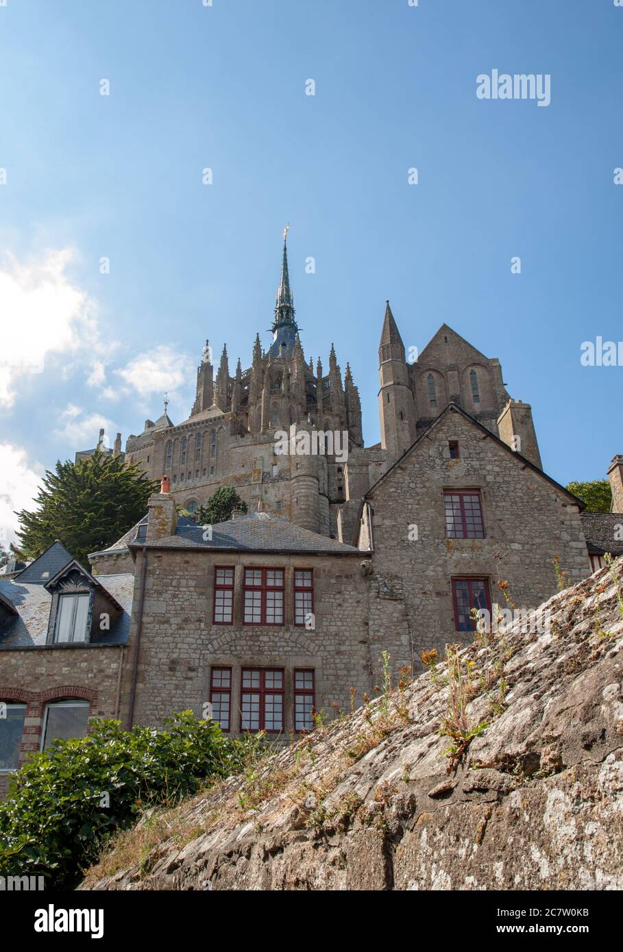 Ancient buildings of the old town on the famous Mont Saint Michel ...