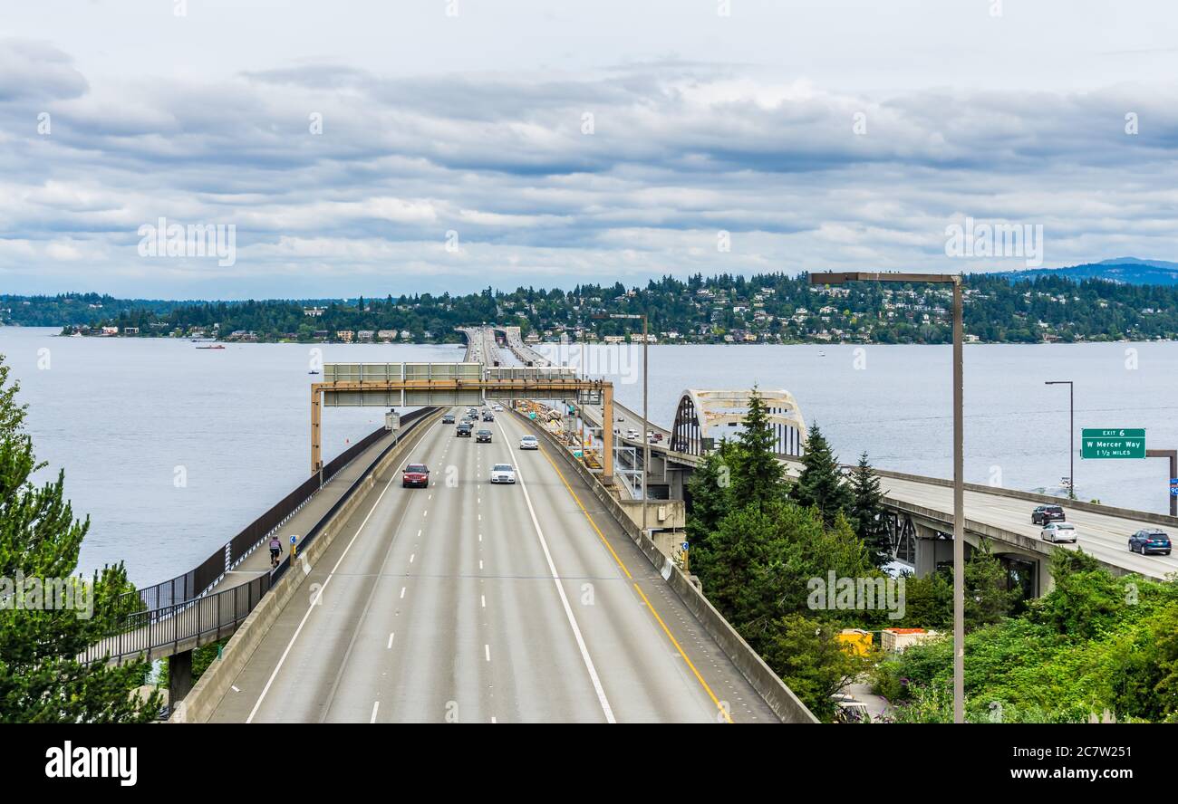 Interstate 90 floating bridges in Seattle, Washington Stock Photo - Alamy