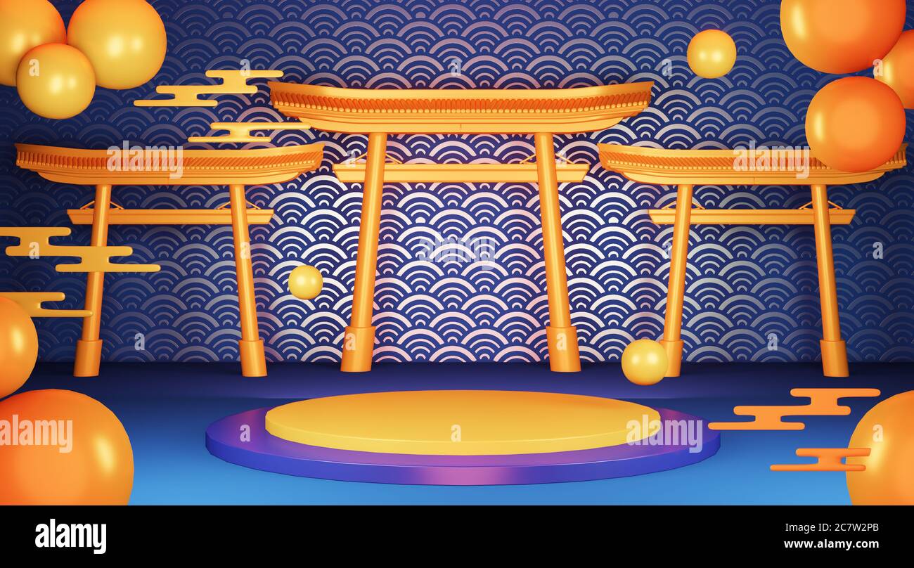 Blue geometric podium Japanese tradition podium.3D rendering Stock ...