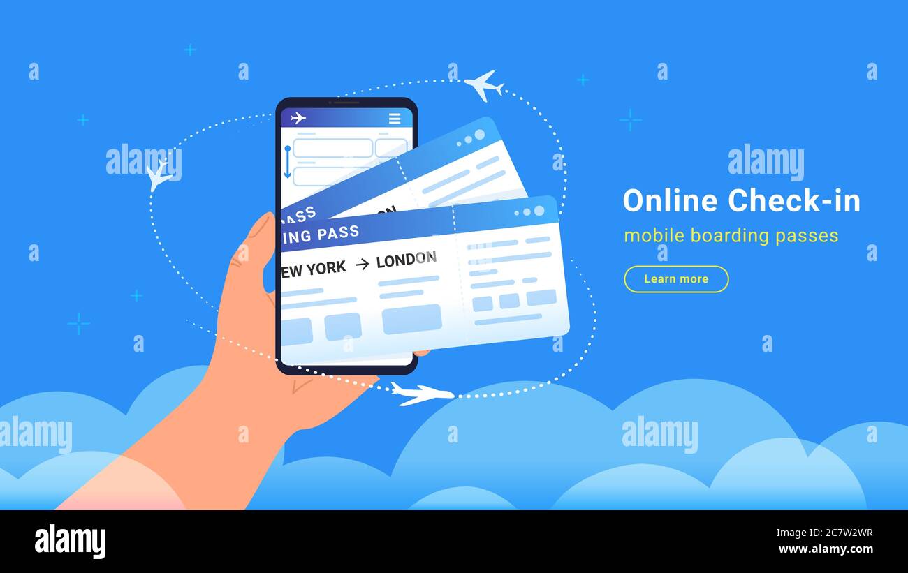 Boarding pass mobile add for online check-in and airplanes flying ...