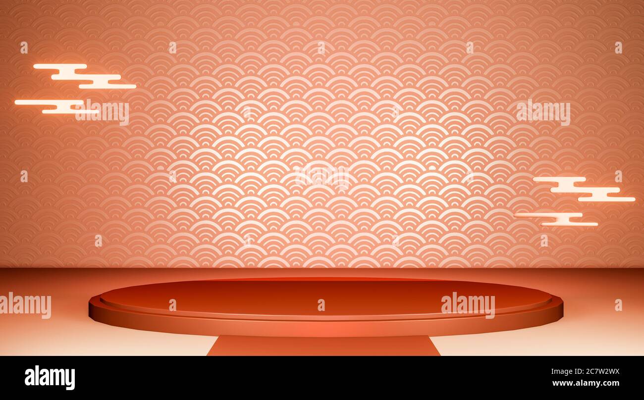 Red geometric podium Japanese tradition podium.3D rendering Stock Photo ...
