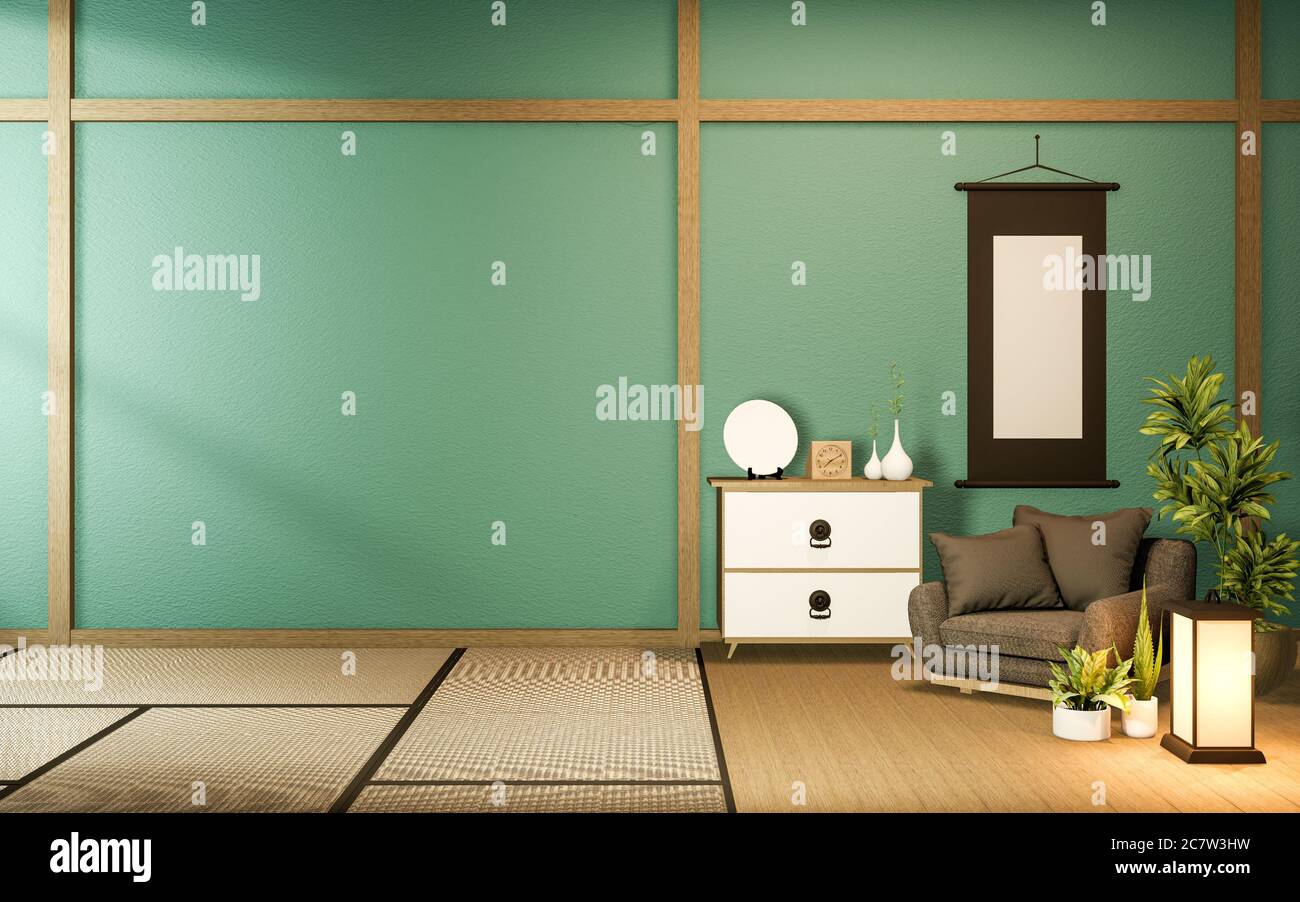 Japanese partition paper wooden design on mint room tatami floor.3D ...