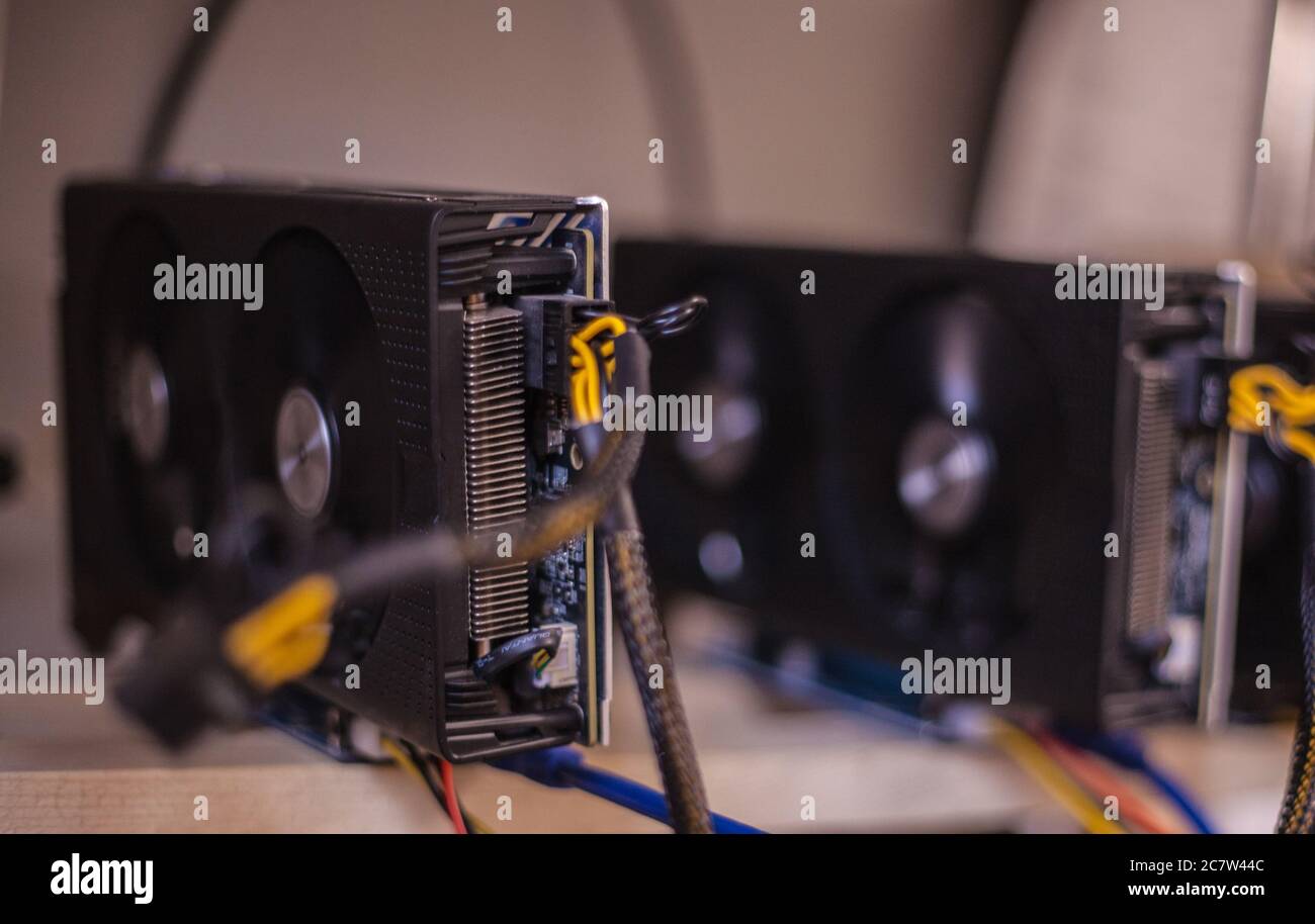 Video cards with on shelves connected to a farm for obtaining ...