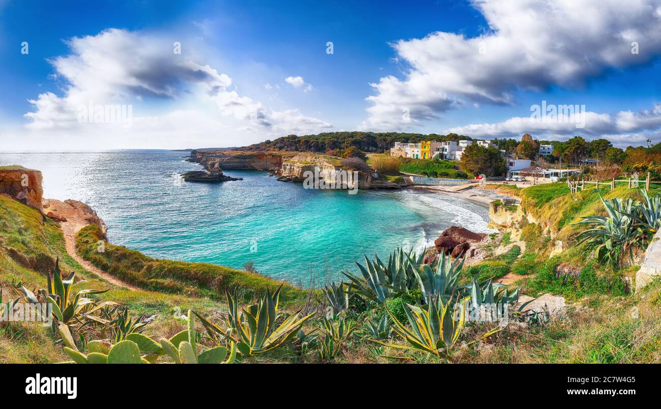 Beach Torre Sant'Andrea and islet Scoglio the Tafaluro, Otranto region ...