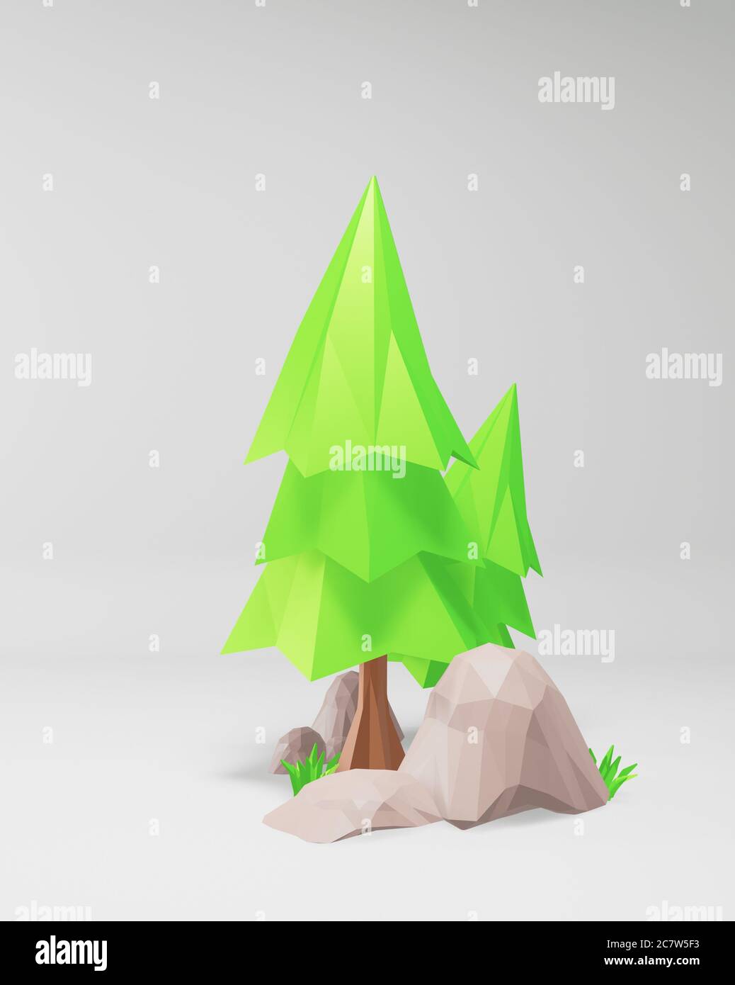 tree low poly style on white backround. 3D rendering Stock Photo - Alamy