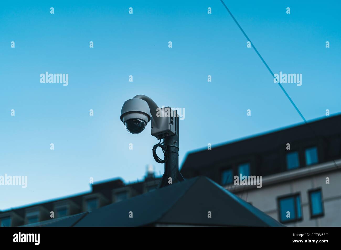 Camera surveillance inside the city. CCTV camera near Munich Central ...
