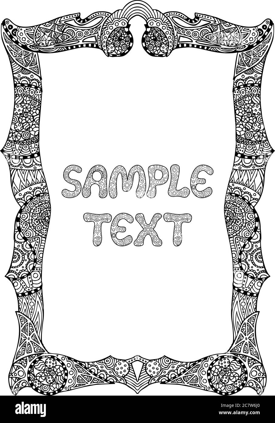Beautiful adult coloring book page with decorative frame and sample ...