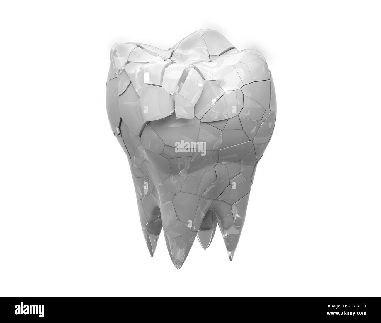 Broken glossy molars tooth isolated on white background. 3d ...