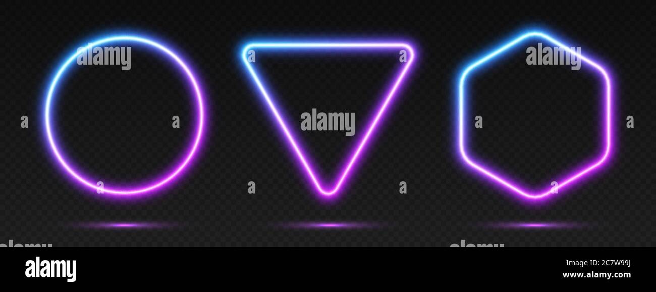 Neon gradient frames set, collection of blue-pink glowing borders ...