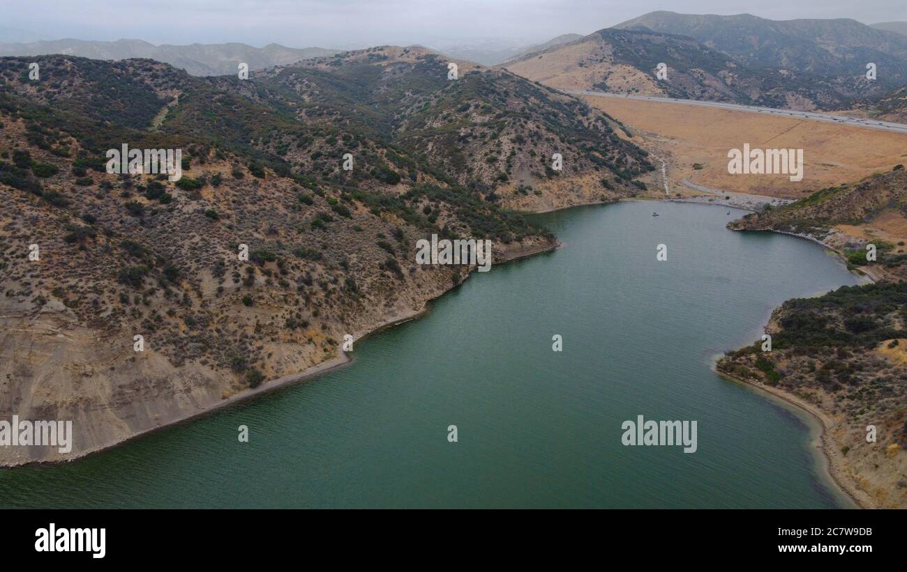 High angle shot of The Pyramid Lake in California captured on a cloudy ...