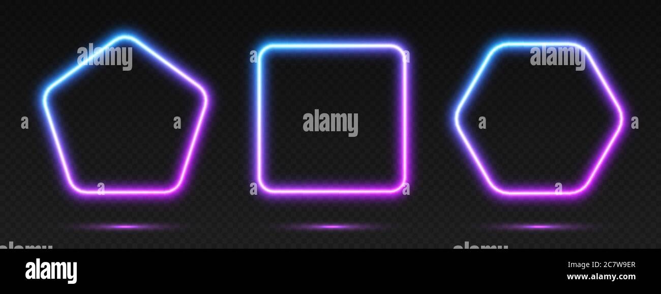 Neon gradient frames set, collection of blue-pink glowing borders ...