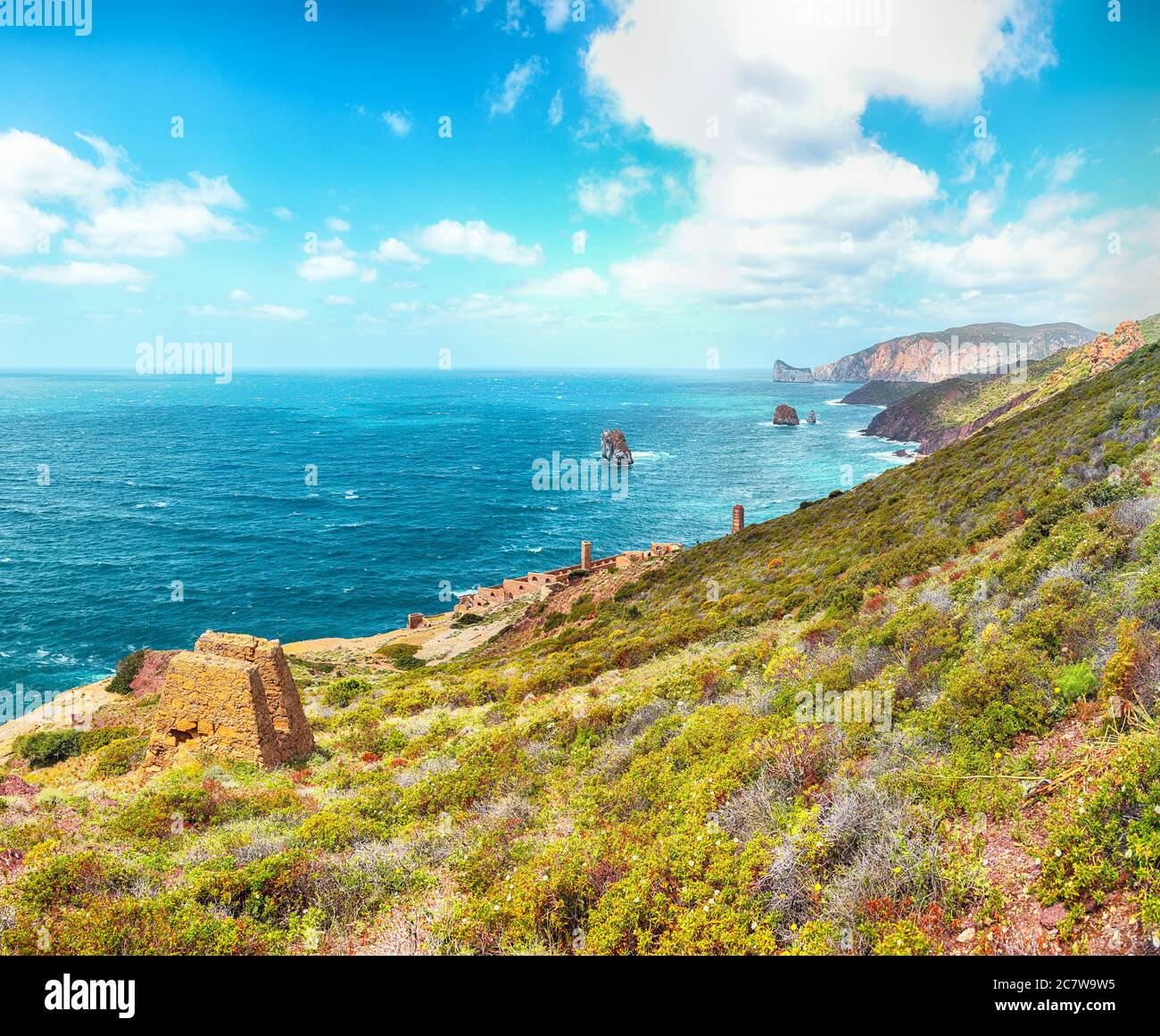 Splendid spring view of ancient ruins of Laveria Lamarmora (Miniera di ...