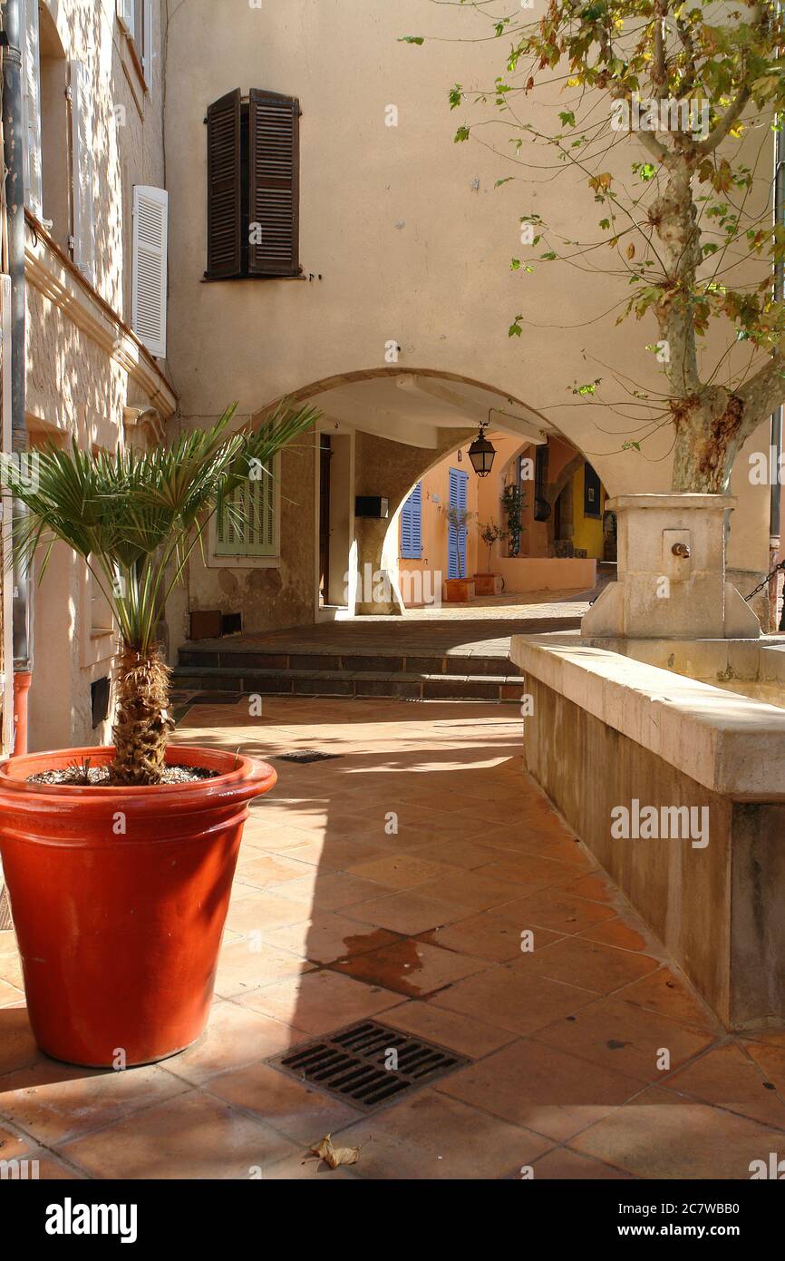 Covered passage to Roquebrune sur Argens old provencal medieval village ...