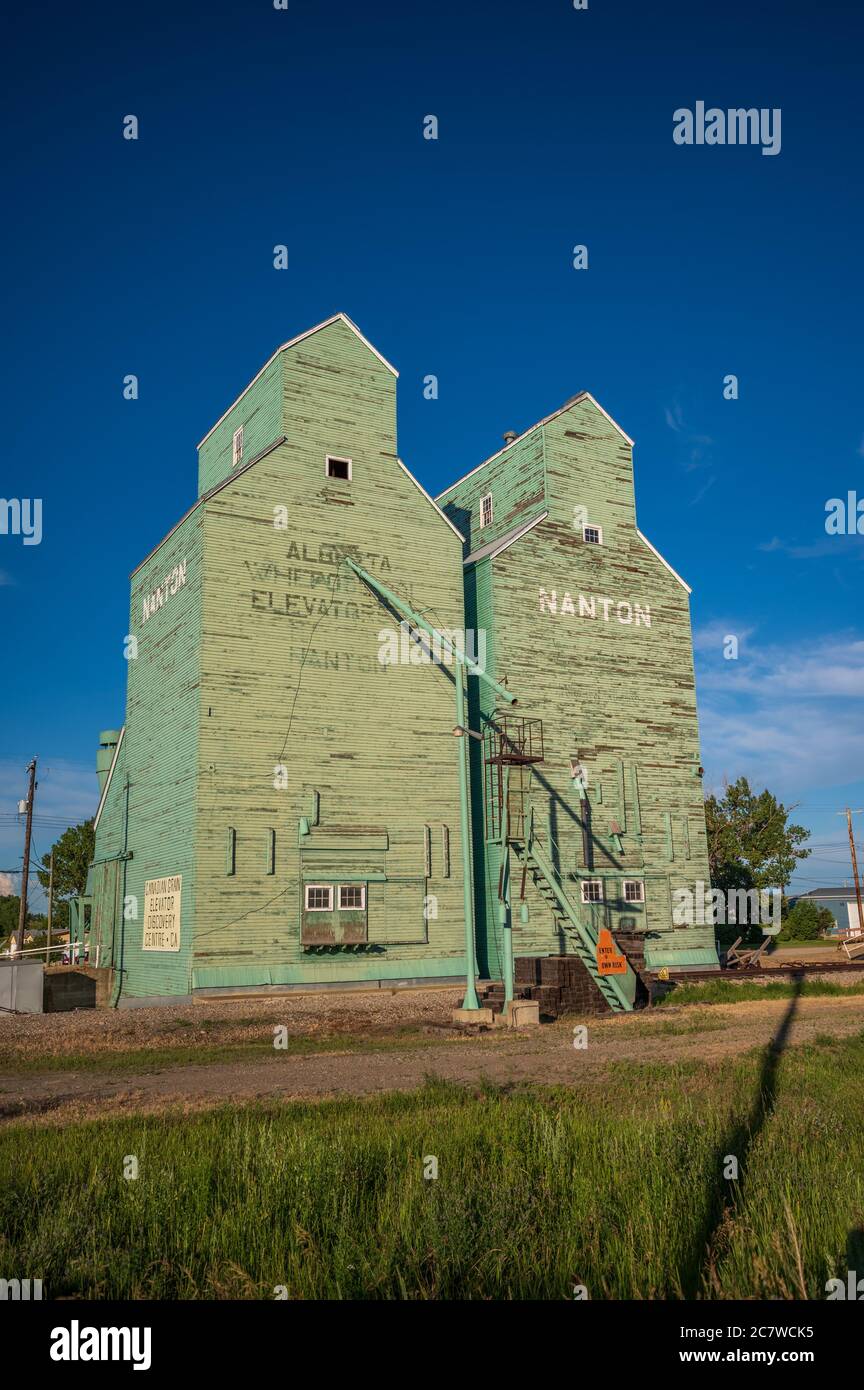 Elevator row in Nanton Alberta during summer. These grain elevators ...