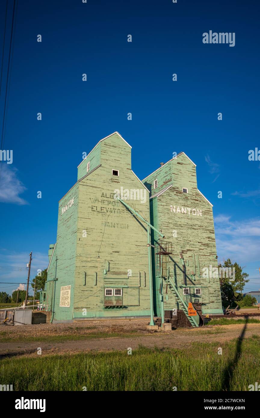 Elevator row in Nanton Alberta during summer. These grain elevators ...