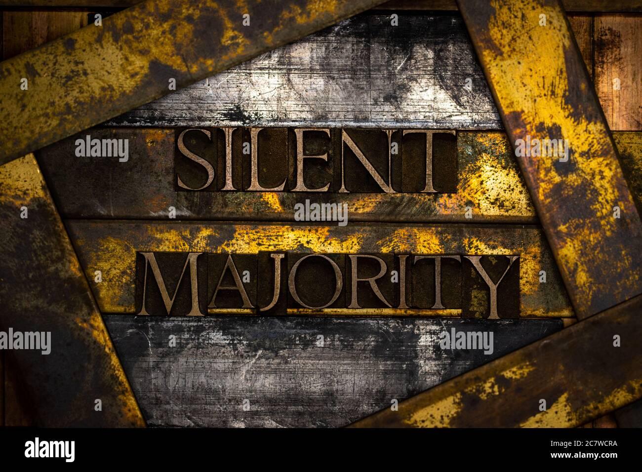 Silent Majority text formed with real authentic typeset letters on ...