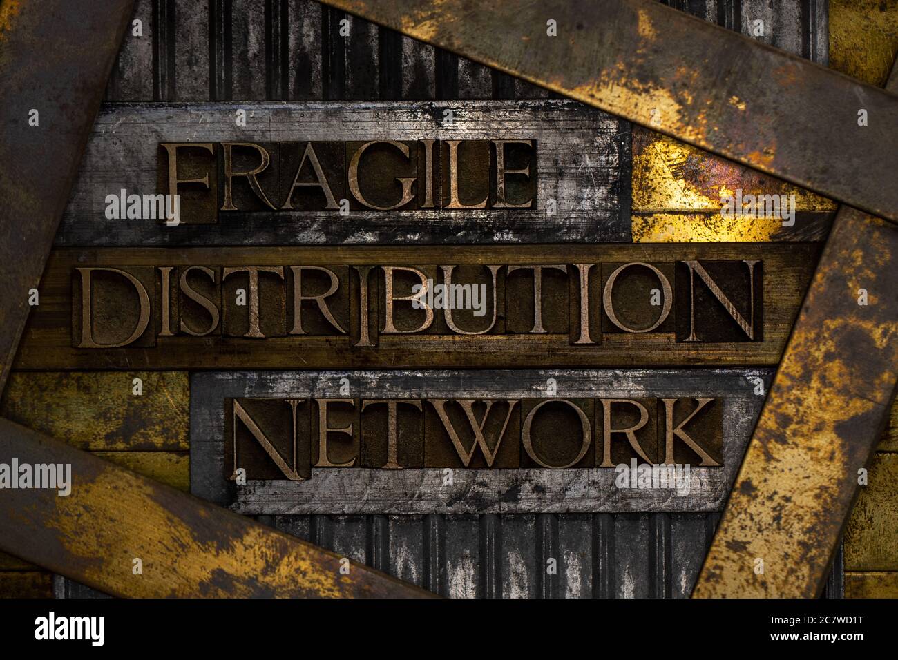 Fragile Distribution Network text formed with real authentic typeset ...