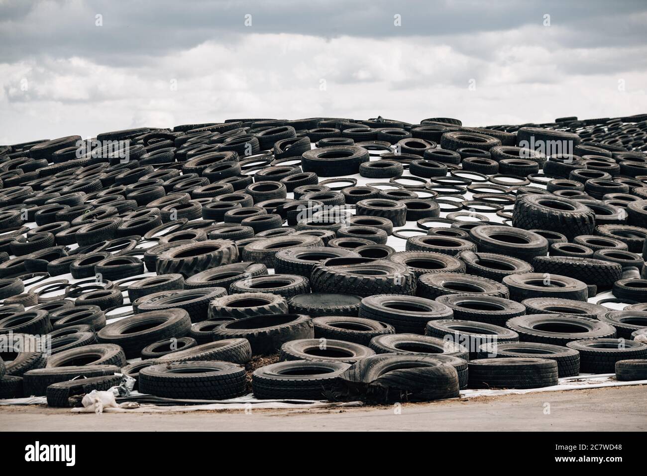 Livestock manure weighted with tires for fermentation covered with ...
