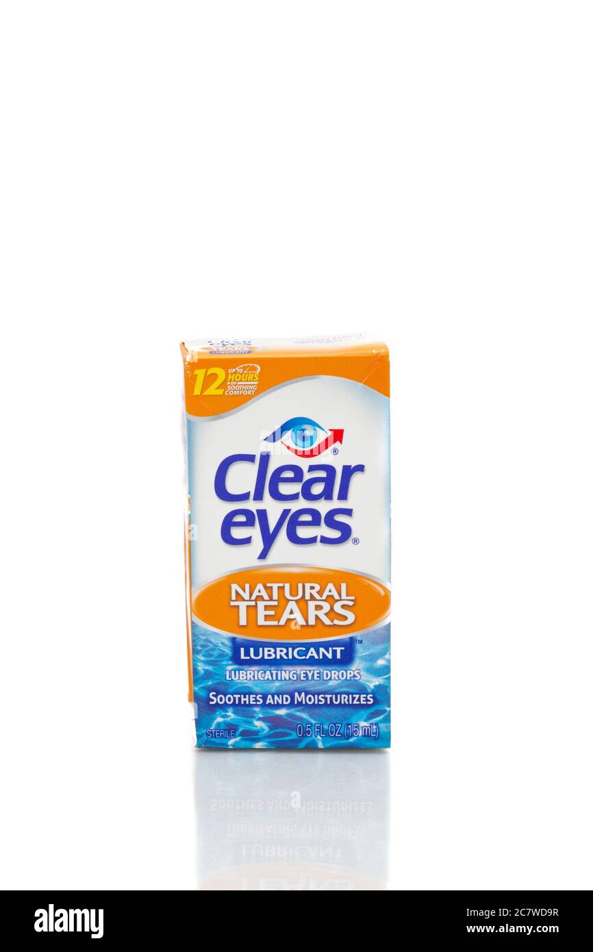 Box of clear eyes natural tears lubricant isolated on white background ...