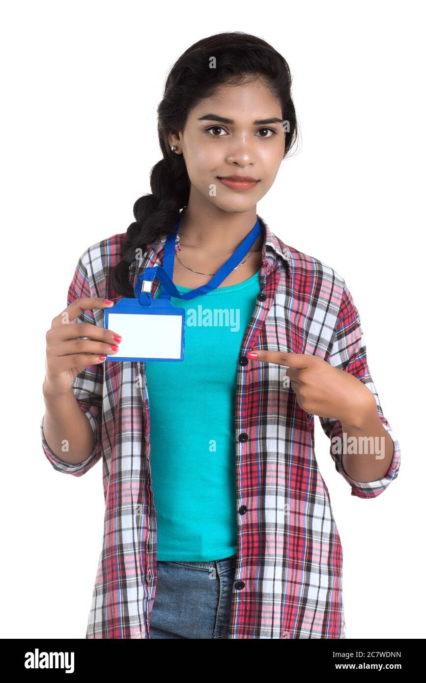 Identification Woman Holding Id Card at Sabrina Evans blog