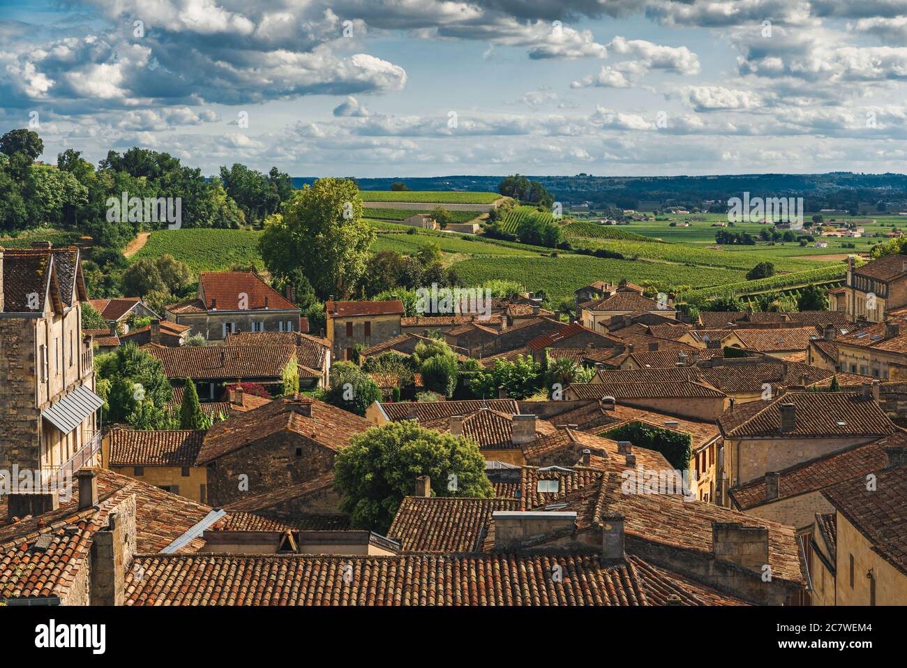 Aerial view of old medieval french town Saint Emilion with vineyards in ...