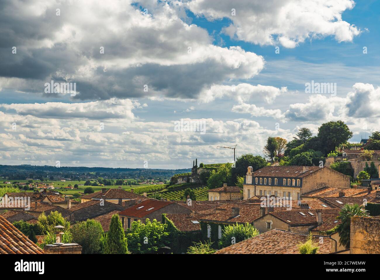 Aerial view of old medieval french town Saint Emilion with vineyards in ...