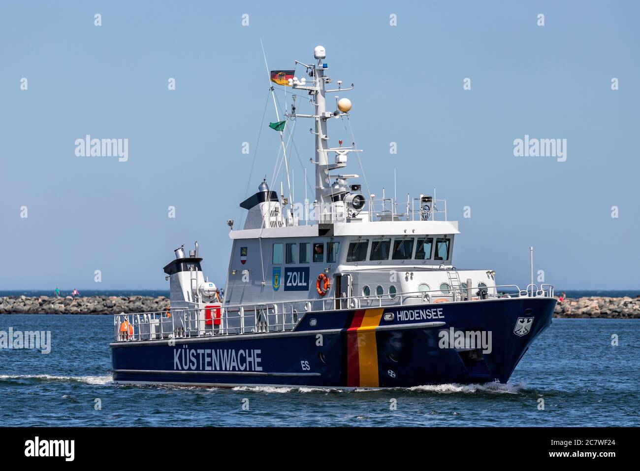 German customs boat HIDDENSEE inbound Rostock Stock Photo - Alamy